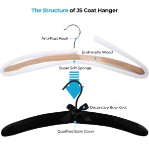 JS HANGER Padded Hanger for Sweaters - 17 Inch Extra Large Heavy Duty Satin Covered Coat Hangers No Shoulder Bump for Women Clothes, Sweaters, Dresses, Clothing, Weddings, Lingerie Pack of 10, Black