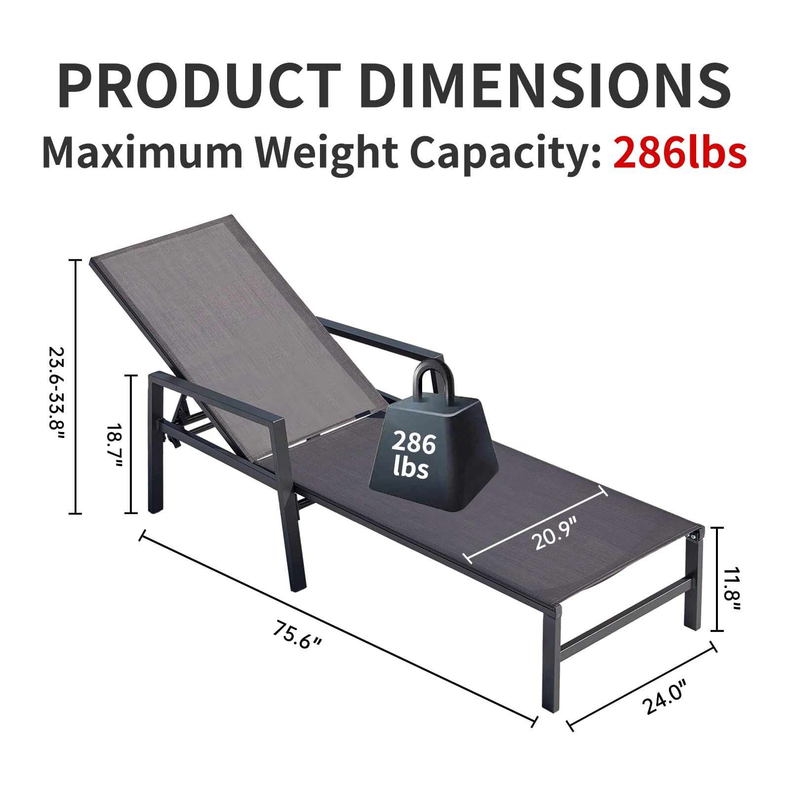 SUMETURE Aluminum Chaise Lounge Chairs Set of 2,5 Adjustable Outdoor Lounge Chaise Chairs,Patio Chaise Lounge with Armrests, Outdoor Patio Lounge Chair for Beach Poolside,Balcony,Lawn,Yard(Grey)