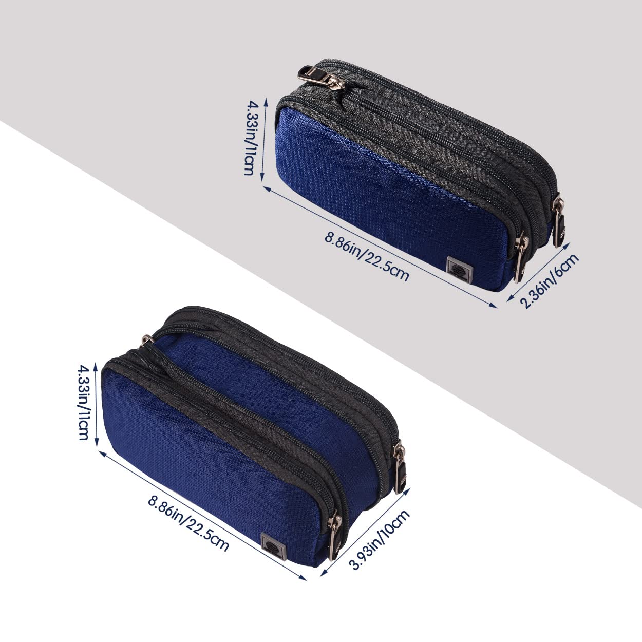 only warm Pencil Case Soft Fabric Multi-Function Compartment,Large-Capacity Navy Blue 8.86 * 2.36 * 4.33