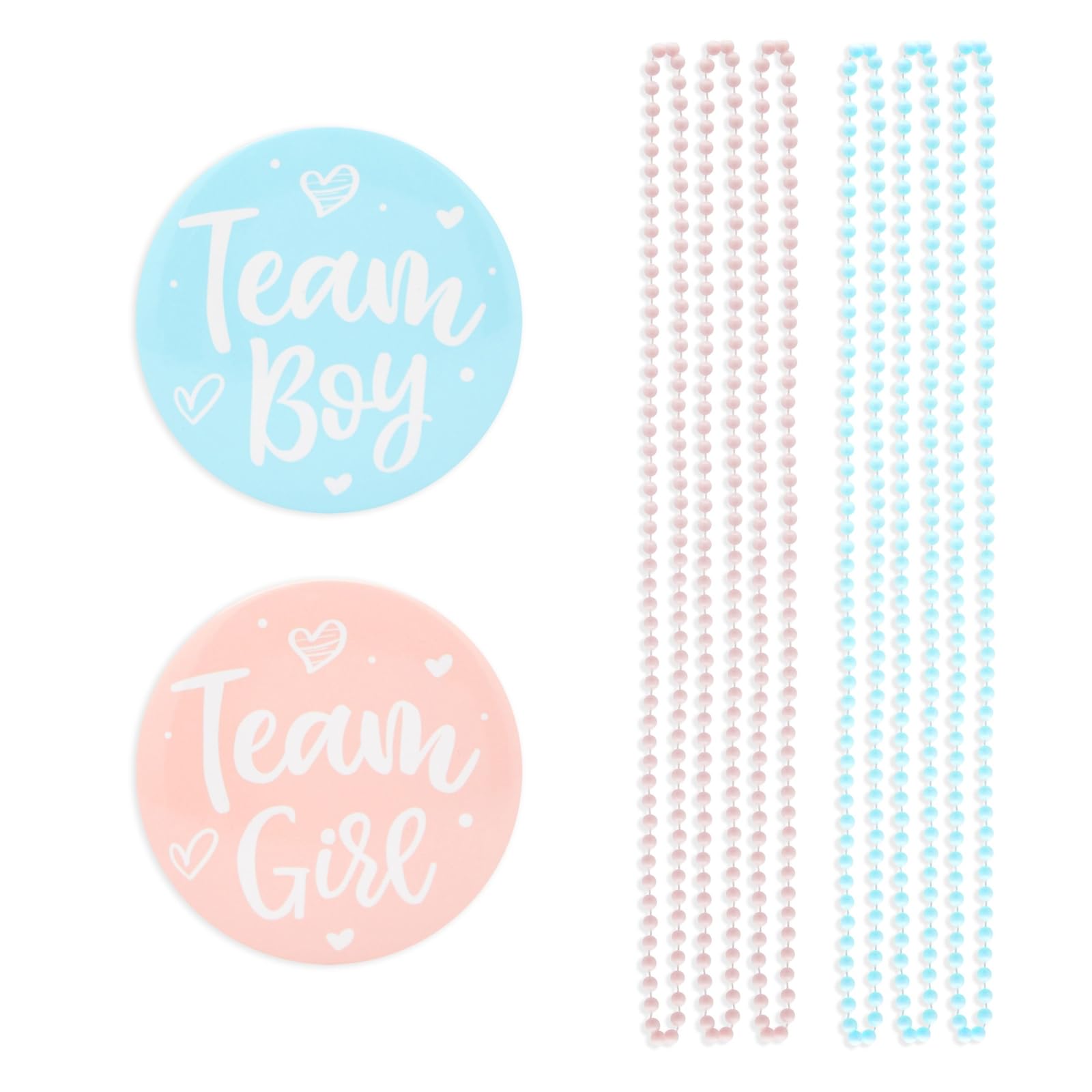 Sparkle and Bash Baby Gender Reveal Party Favors, Team Boy and Girl Button Pins, Bead Necklaces (48 Pieces)