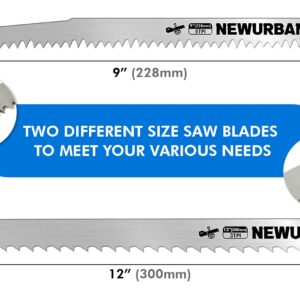 NEWURBAN 5 Pack Stainless Steel Reciprocating Saw Blades 5TPI 9 in (228mm) - 3 pcs / 3TPI 12 in (300mm) - 2 pcs for Frozen Meat Bone Food Cutting - Bonesaw Blade