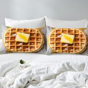 Erosebridal Waffles Comforter Cover Food Theme Bedding Set for Boys Girls Teens,Cream Dessert Duvet Cover Novelty Funny Biscuit Quilt Cover with Zipper Soft Cozy Bedroom Decor Queen Size