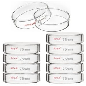 stonylab 10pk glass petri dishes, 75x15 mm autoclavable borosilicate glass cell culture dishes petri dishes with clear lid for laboratory