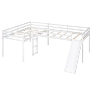 Harper & Bright Designs L-Shape Loft Beds with Slide, Twin Loft Bed Frame Corner Bunk Bed for 2 Kids, Wood White Loft Bed for Girls Boys Teens