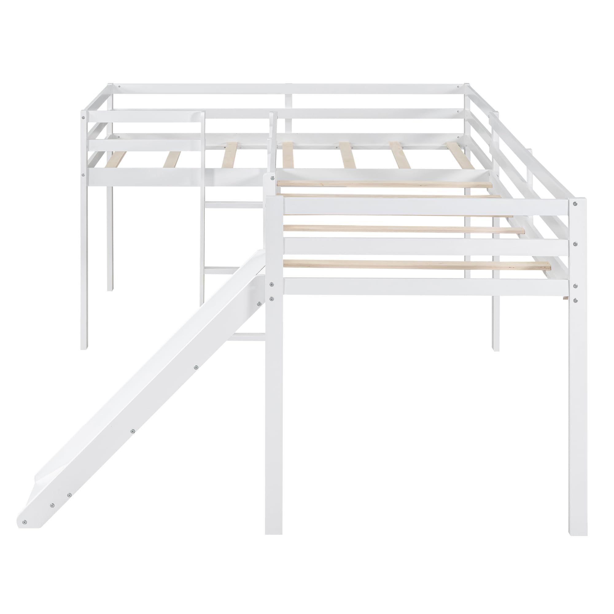 Harper & Bright Designs L-Shape Loft Beds with Slide, Twin Loft Bed Frame Corner Bunk Bed for 2 Kids, Wood White Loft Bed for Girls Boys Teens