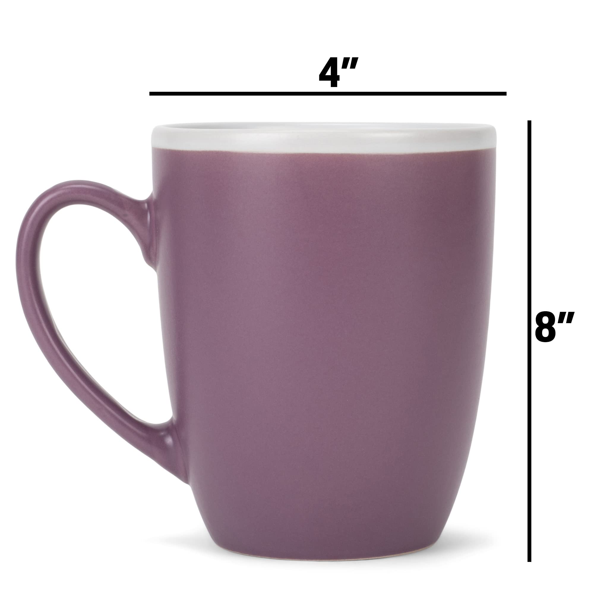 Elanze Designs Solid Color Purple White Interior 16 ounce Matte Ceramic Mugs Matching Set of 4