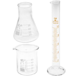 iplusmile 3pcs lab measuring cylinder and beakers set 10ml glass lab test tube 50ml glass graduated beakers flask measuring cup liquid container laboratory supplies