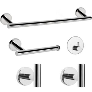 nearmoon 5 pcs bathroom hardware set sus 304 thicken stainless steel-towel bar set include 16" towel rod+toilet paper holder+3 multifunctional hooks bathroom accessories (chrome finish)