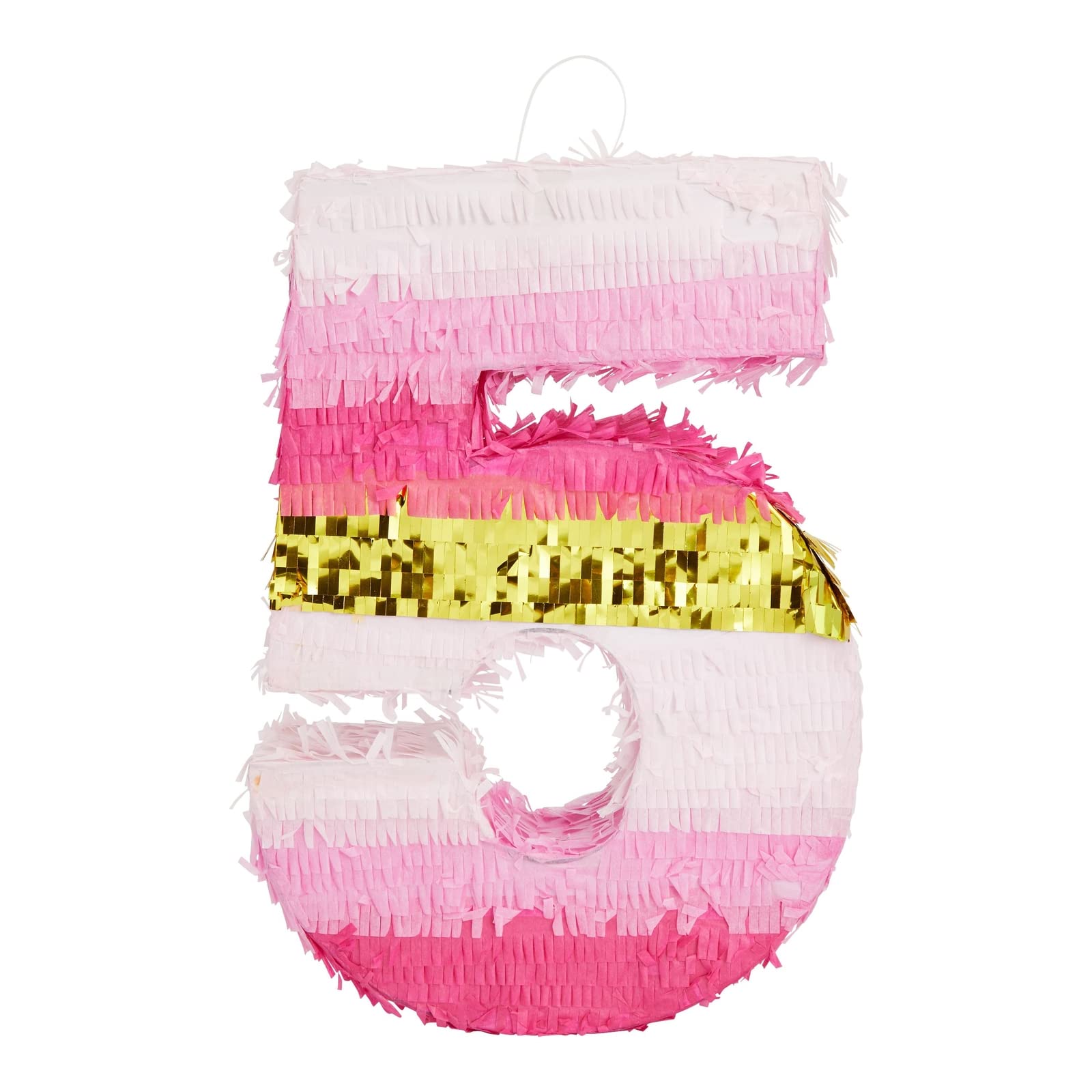 BLUE PANDA Number 5 Pinata, Pink and Gold Foil for Girls 5th Birthday Party Decorations (Small, 16.5 x 11.6 x 3 In)