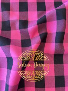 1" checkered gingham polypoplin fabric by the yard (fuschia and black)