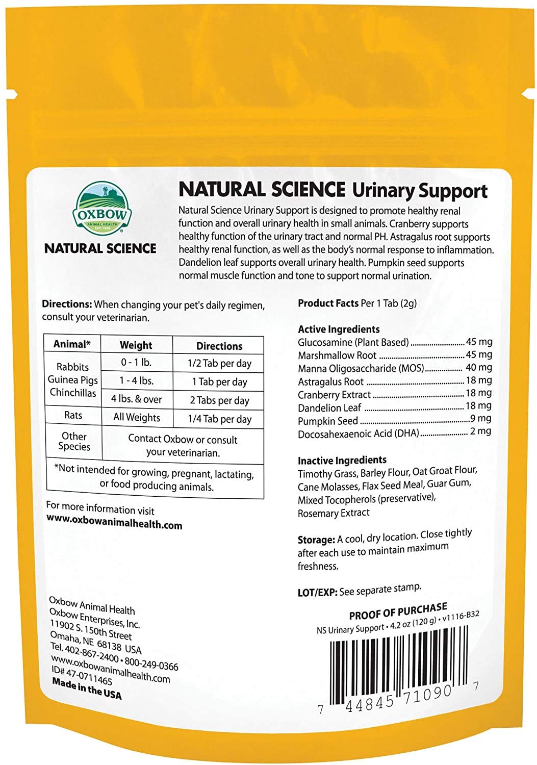 Oxbow 3 Pack of Natural Science Urinary Support Wafers for Small Pets, 4.2 Ounces Each, Made in The USA3