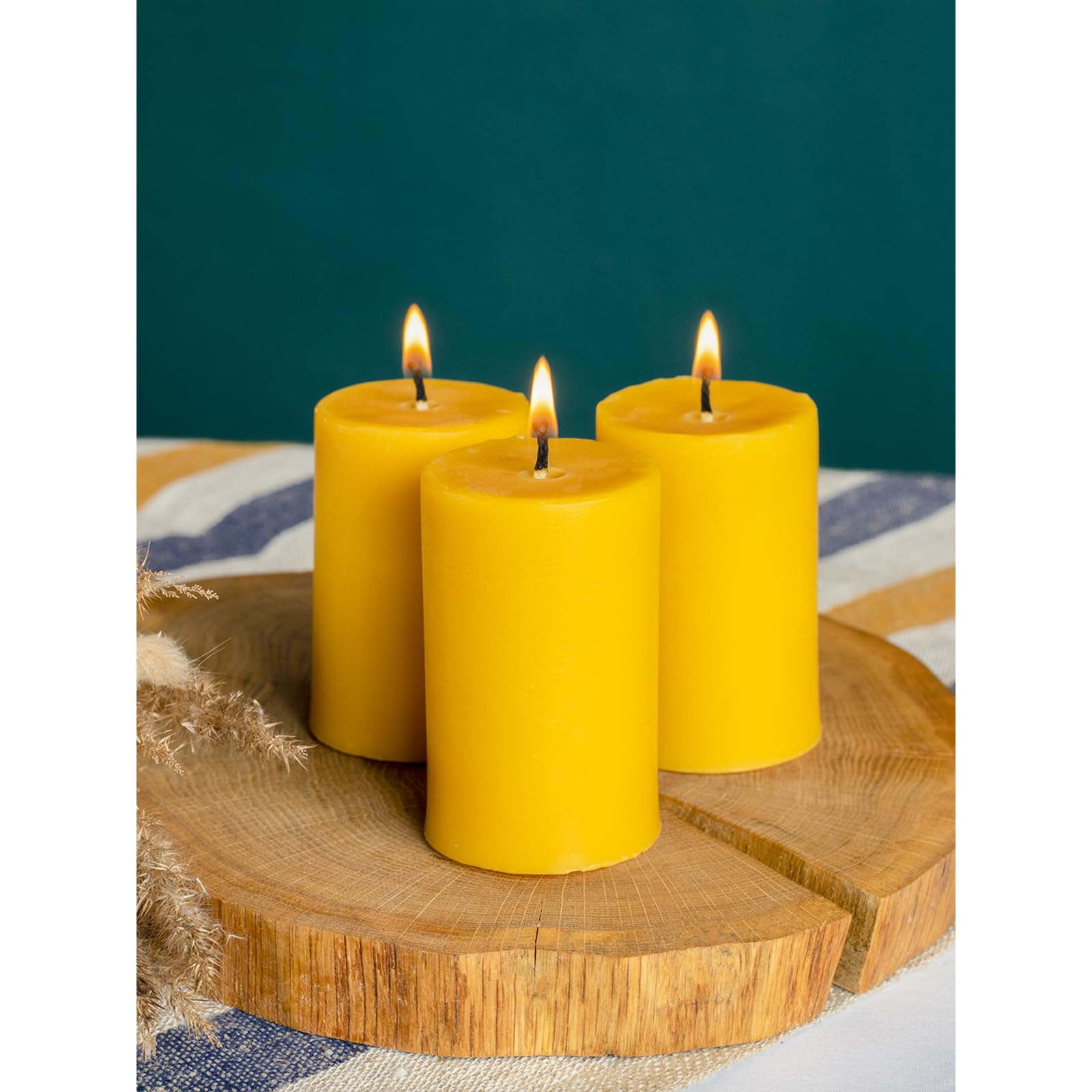 CANDWAX Pure Beeswax Pillar Candles 1.8x3 inch Set of 3 - Yellow 25 Hours Burning Handmade Candles - Smokeless Pure Bees Wax Candles Home Decor Natural Candles