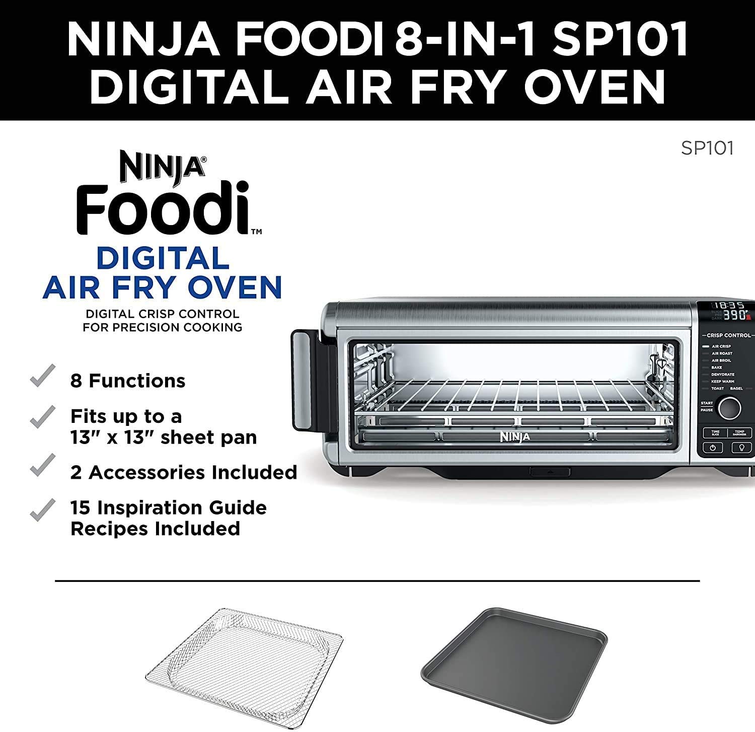 Ninja SP101 Foodi 8-in-1 Air Fry Large Toaster Oven Flip-Away for Storage Dehydrate Keep Warm 1800w XL Capacity (Renewed) RED