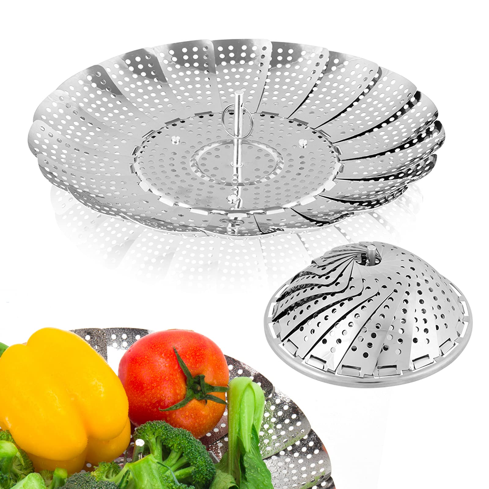 Vegetable Steamer Basket, Premium Stainless Steel Veggie Steamer Basket - Folding Expandable Steamers to Fits Various Size Pot Small by SAYFINE (5.4" to 9.2")