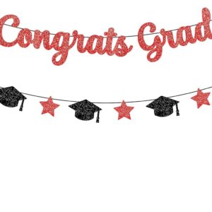 KatchOn, Glitter Congrats Grad Banner Red and Black - 10 Feet | Black and Red Graduation Banner, Grad Cap Garland for Graduation Decorations Class of 2024 | Red and Black Graduation Decorations 2024