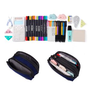 only warm Pencil Case Soft Fabric Multi-Function Compartment,Large-Capacity Navy Blue 8.86 * 2.36 * 4.33