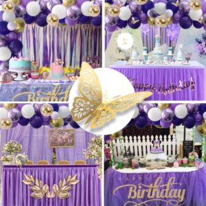 132 Pcs Purple Balloon Garland Kit, Purple Latex Balloons, Purple Balloon Arch Kit Purple And Gold With Gold Butterflies for Wedding Baby Shower Birthday Party Anniversary (Purple White)