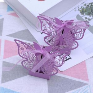 JANOU 24pcs Butterfly Candy Boxes Laser Cut DIY Paper Box with Ribbons for Wedding Bridal Birthday Baby Shower Party Suppliers (Purple)