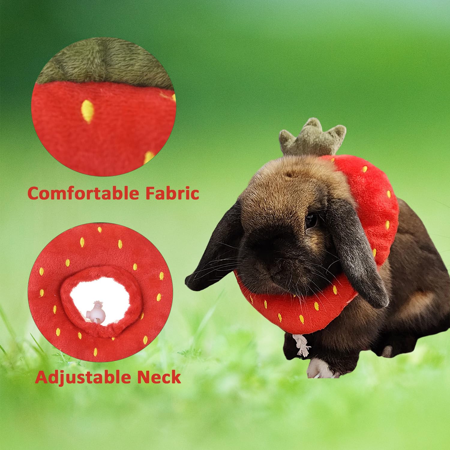 FLAdorepet Rabbit Protection Cone for After Surgery, Elizabeth Neck Recovery Collar for Small Animals,Bunny Toast Avocado Costume (Small (Pack of 1), Strawberry)