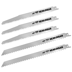 newurban 5 pack stainless steel reciprocating saw blades 5tpi 9 in (228mm) - 3 pcs / 3tpi 12 in (300mm) - 2 pcs for frozen meat bone food cutting - bonesaw blade