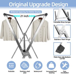 MRCTVG Upgrade 94.5 Inches Clothes Drying Racks, Premium Stainless Steel Adjustable and Foldable Standing Laundry Drying Rack for Indoor Outdoor, with 20 Windproof Hooks