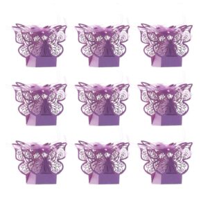 janou 24pcs butterfly candy boxes laser cut diy paper box with ribbons for wedding bridal birthday baby shower party suppliers (purple)