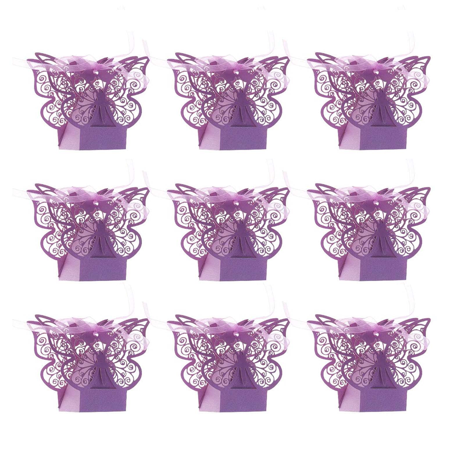 JANOU 24pcs Butterfly Candy Boxes Laser Cut DIY Paper Box with Ribbons for Wedding Bridal Birthday Baby Shower Party Suppliers (Purple)