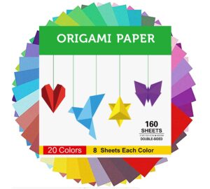 origami paper double sided color - 160 sheets - 20 colors - 6 inch square easy fold paper for beginner