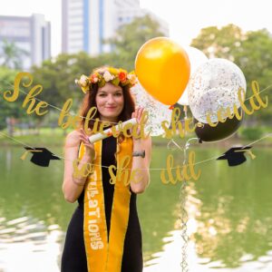 Gold Glitter She Believed She Could So She Did Banner She Did It Graduation Decorations 2024 Graduation Banner for Girls Gold College Graduation Party Decorations 2024