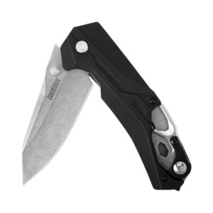 kershaw drivetrain drop point pocket knife, 3.2-in. blade, speedsafe opening, frame lock, seatbelt cutter (8655) , black