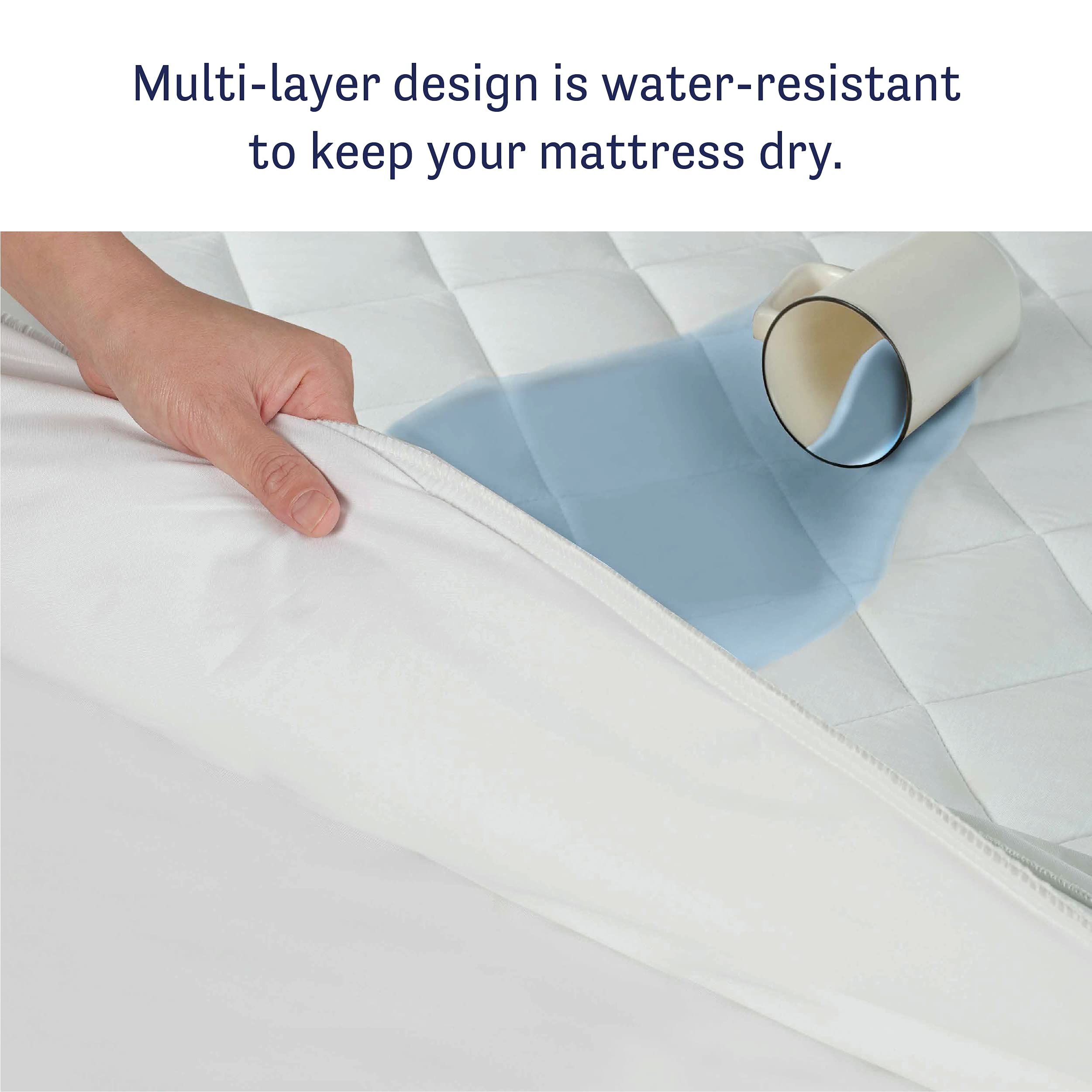 All-In-One Water-Resistant Performance Stretch Moisture Wicking Fitted Mattress Pad, Queen, White