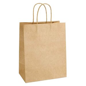 hsmok 100pcs 7.8x4.3x10.6 kraft paper bags with handles for wedding party craft retail packaging recycled twist handles gift bag (brown,100)