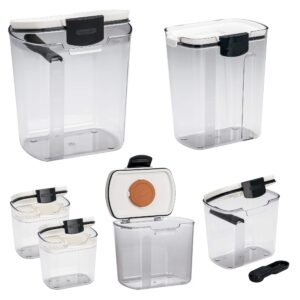 Progressive ProKeeper Baker's Airtight Kitchen Storage Canister Container Set for Flour, Sugar & More, Keeps Ingredients Fresh, with Accessories (Black Latches, 6- Piece)