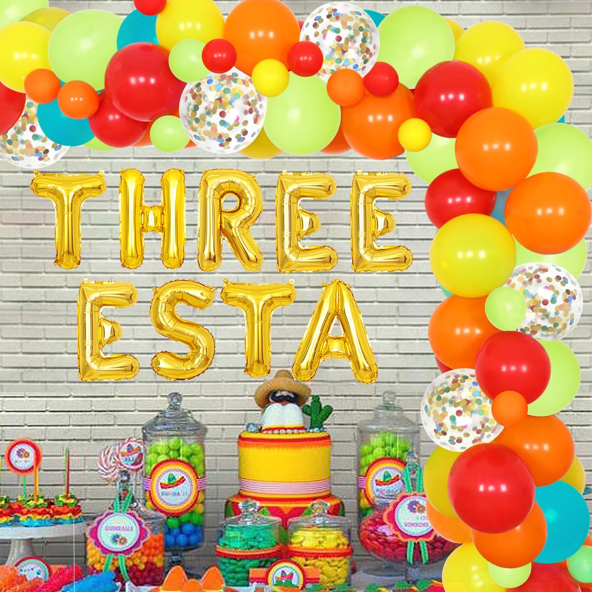 Fangleland Mexican Fiesta 3rd Birthday Decorations Three Esta Balloon Garland Kit for Taco 3rd Birthday Cinco De Mayo Cactus Theme Party Supplies