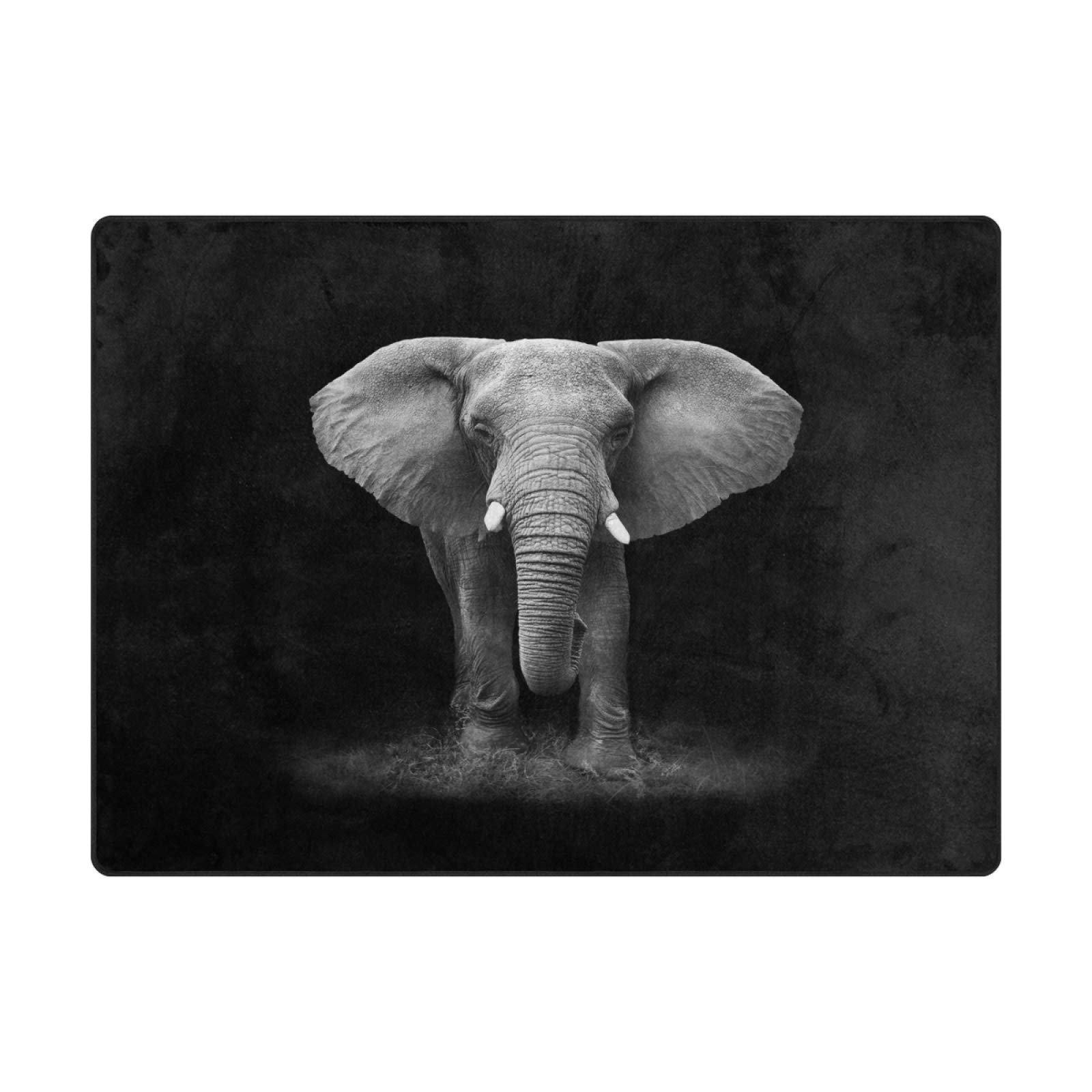 ALALAL African Elephant Area Rug, Animal Rug for Living Room, Durable Rug Carpet for Bedroom Home Decorative 5'x7' (80 X 58 in) Black/Grey