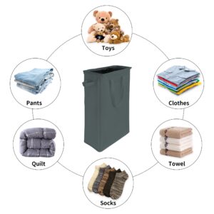 24Inch Slim Large Laundry Basket Collapsible Fabric Laundry Hamper Out Carrying Laundry Bag Tall Thin Dirty Laundry Hamper Basket Home Corner Bin（Grey）