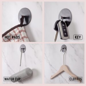 4 Pcs Black Towel Adhesive Hooks for Tile Wall Stainless Steel Wall Hangers of Heavy Duty Shower Stick on Hooks for Coat,Hat,Key Wall Sticky Hooks Adhesive Shower Hooks Kitchen Bathroom No Drill Hook