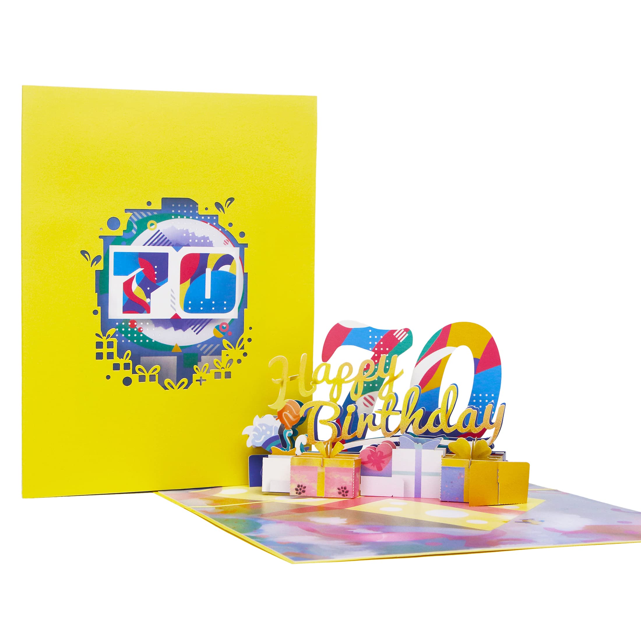 Ribbli Happy 70th Birthday Handmade 3D Pop Up Card,Greeting Card,70 Birthday Card,For Happy Birthday Card,70 Year Old Card,with Envelope