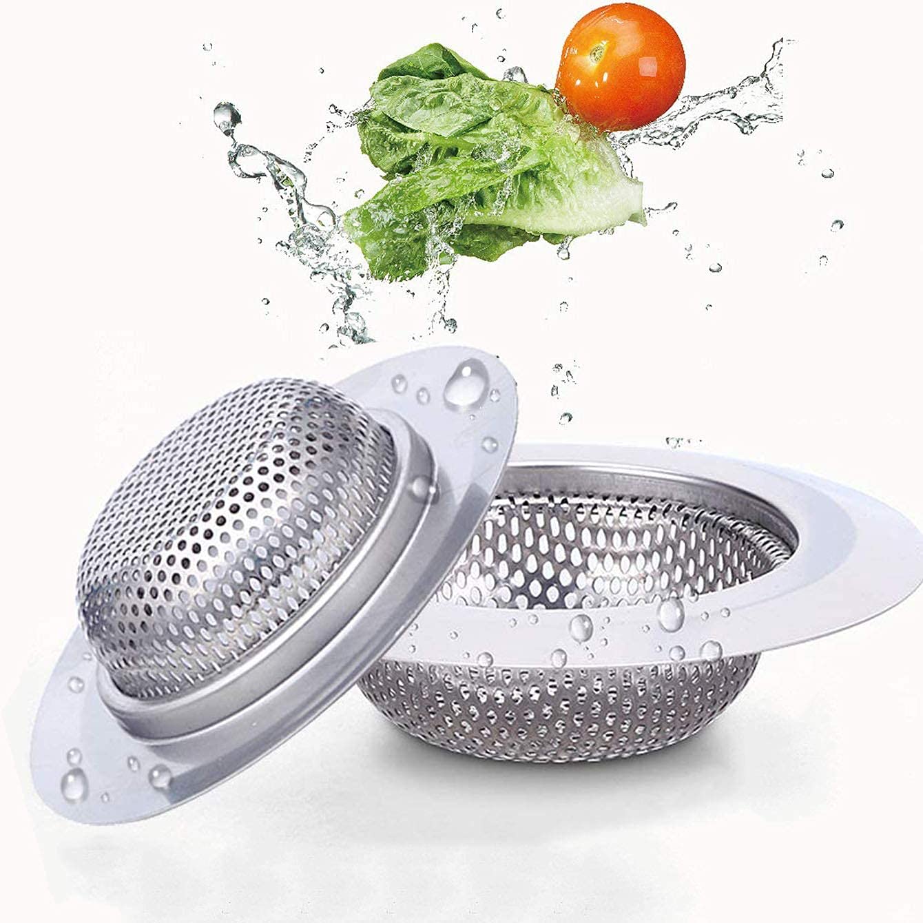 2PCS Kitchen Sink Strainer 2.75" Diameter - Stainless Steel Kitchen Sink Basket Strainer, Metal Drain Strainer Fits Most American Kitchen Sinks, Bathroom Bathtub, Shower Drains