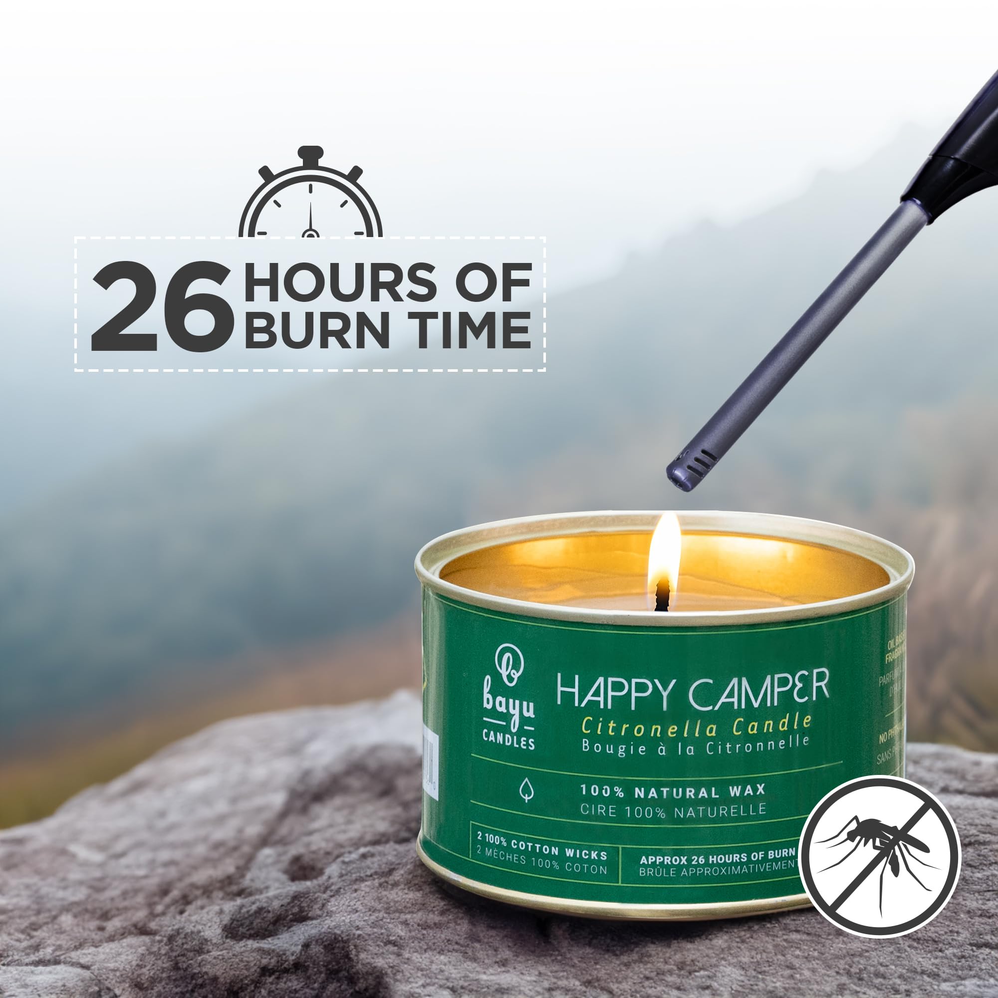 Happy Camper 12 oz Citronella Candle, All Natural with Beeswax and Coconut Oil, Camping Essentials and Bug Spray Alternative, Citronella Candles Outdoor Decor, 26 Hour Burn Time