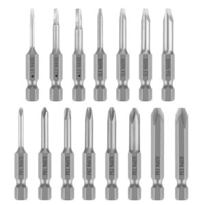 15 piece slotted phillips triangle screwdriver bit set, 1/4 inch hex shank s2 steel magnetic 2 inch long drill bits