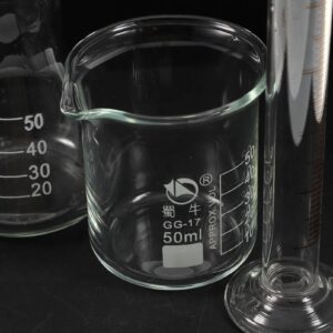 iplusmile 3pcs Lab Measuring Cylinder and Beakers Set 10ml Glass Lab Test Tube 50ml Glass Graduated Beakers Flask Measuring Cup Liquid Container Laboratory Supplies