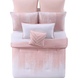 Vince Camuto - Full/Queen Duvet and Sham Set - Abstract Brushstroke Pattern - Lyon Collection - Blush/White