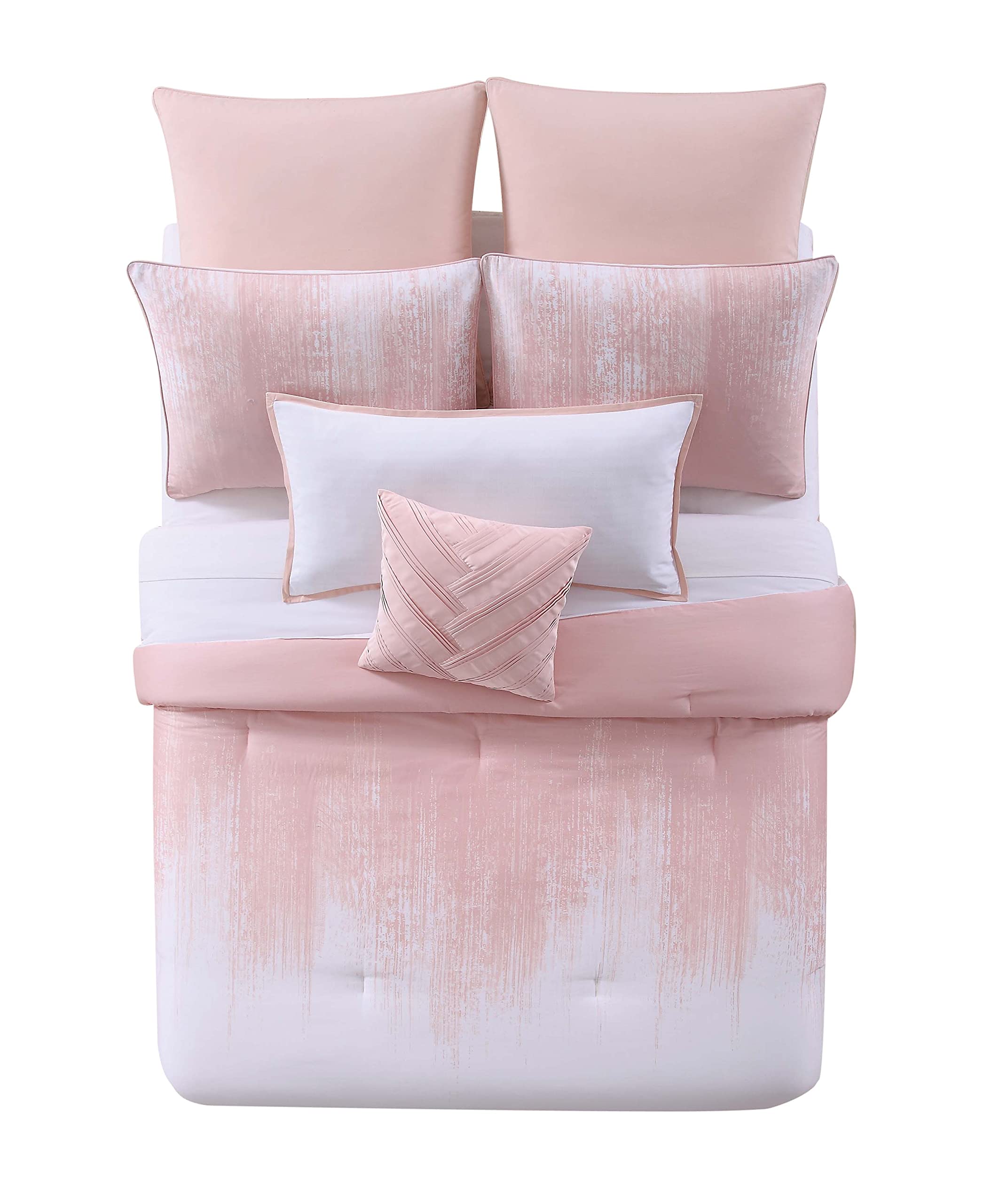 Vince Camuto - Full/Queen Duvet and Sham Set - Abstract Brushstroke Pattern - Lyon Collection - Blush/White