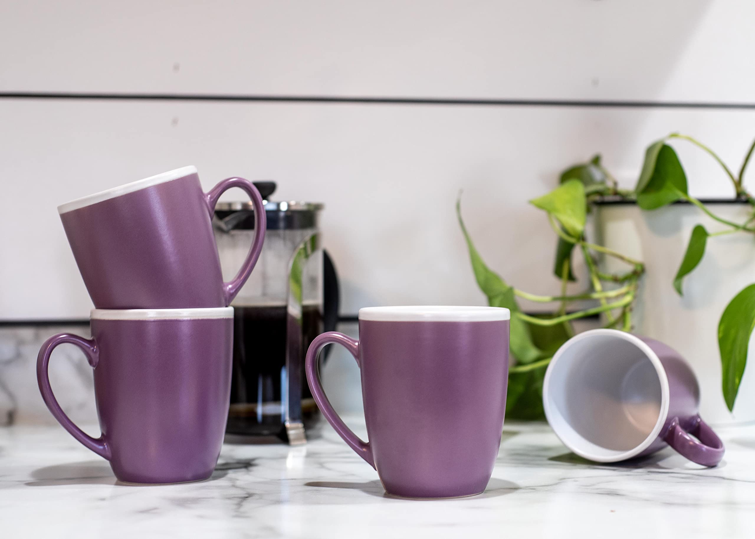 Elanze Designs Solid Color Purple White Interior 16 ounce Matte Ceramic Mugs Matching Set of 4