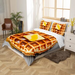 Erosebridal Waffles Comforter Cover Food Theme Bedding Set for Boys Girls Teens,Cream Dessert Duvet Cover Novelty Funny Biscuit Quilt Cover with Zipper Soft Cozy Bedroom Decor Queen Size