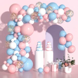 pink and blue balloons garland arch kit - 100pcs 18+12+5 inch pink blue confetti party balloons for gender reveal boys girls birthday baby shower wedding engagements anniversary party decorations