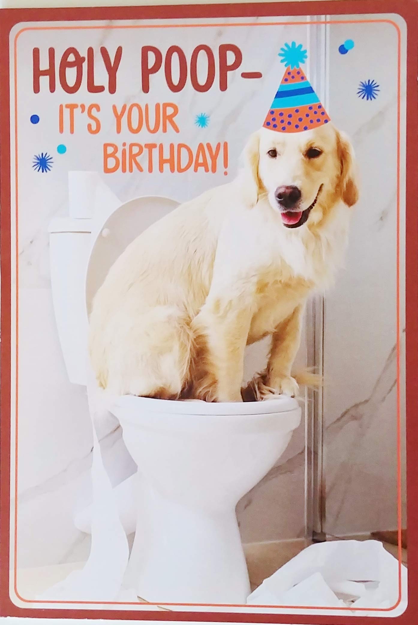 Greeting Card Holy Poop It's Your Birthday Funny Humor Cute with Golden Labrador Retriever - Bathroom Farting Humor