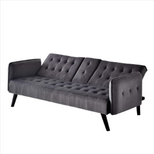 Container Furniture Direct Mid-Century Modern Velvet Uphostered Sofabed, Silverish Grey