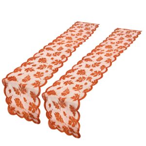 attmu 2 pack thanksgiving table runner, fall table runner, fall table decor for home with maple leaves lace for thanksgiving dinner table decoration(13 x 72 inches)